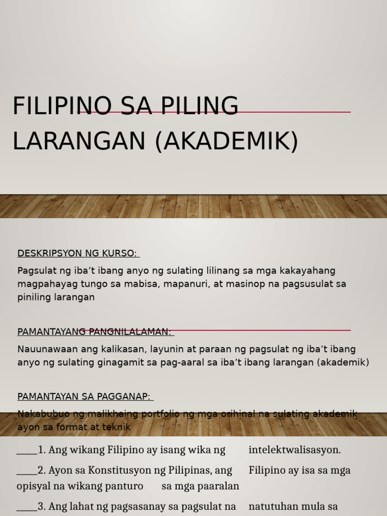 Filipino Sa Piling Larangan | PDF