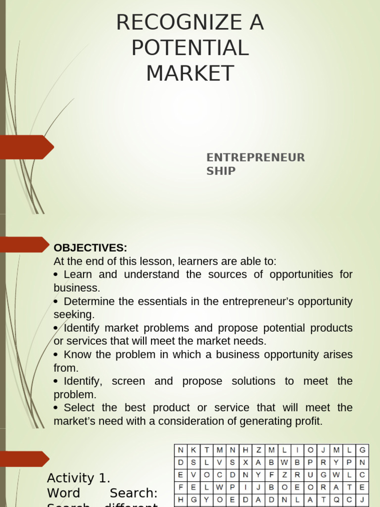 2.b Recognize A Potential Market | PDF | Entrepreneurship | Market ...