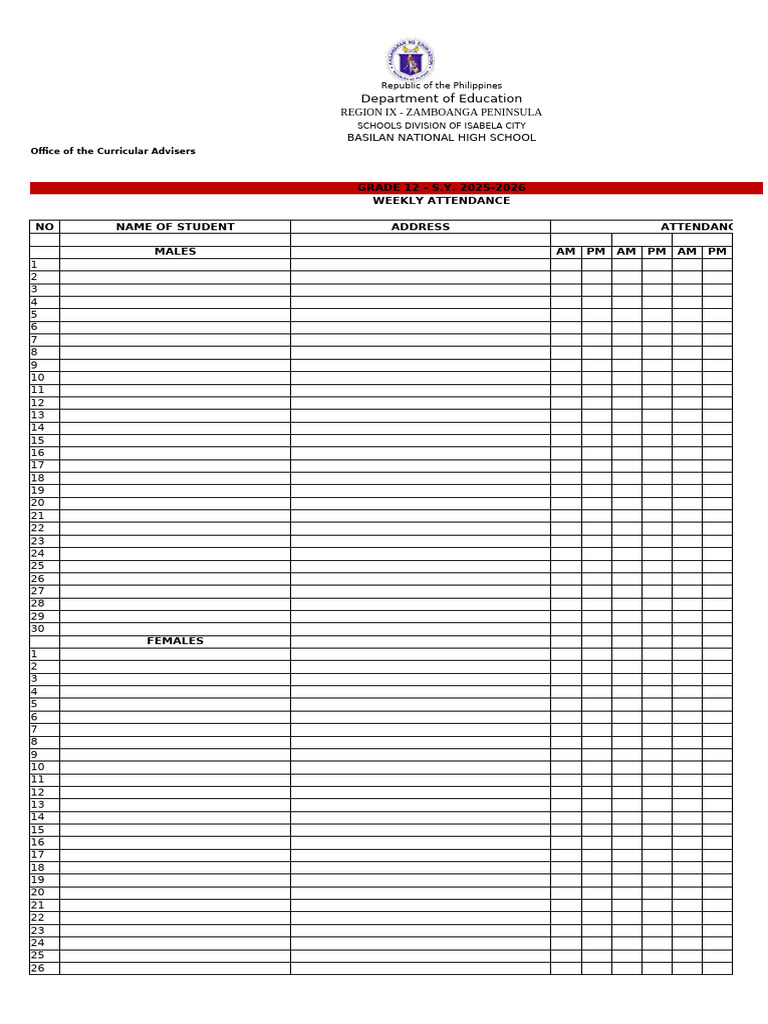 Weekly Attendance Template | PDF