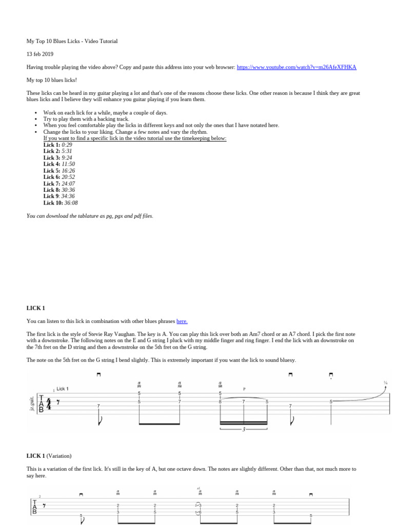 My Top 10 Blues Licks | PDF | Scale (Music) | Blues
