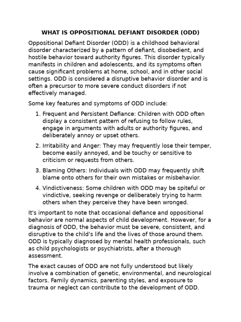 What Is Oppositional Defiant Disorder | PDF