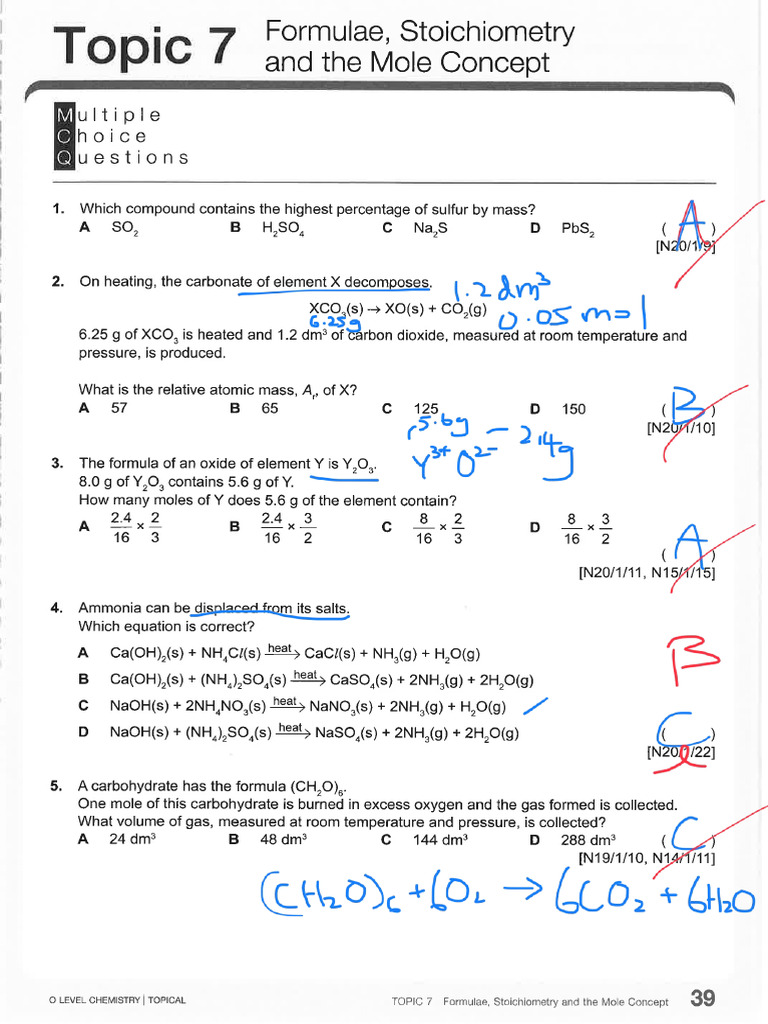 23-P07 Formulae, Stoichiometry and The Mole Concept | PDF