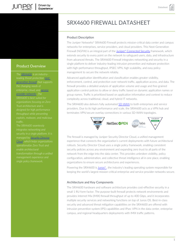 Srx4600 Firewall Datasheet | PDF | Computer Network | I Pv6
