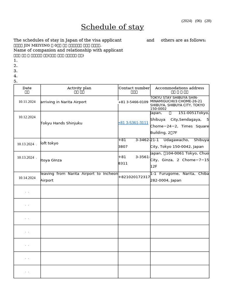 Stay of Schedule OCT | PDF | Tokyo | Chess Openings