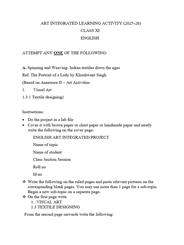 Art Integrated Project for Class XI English | PDF