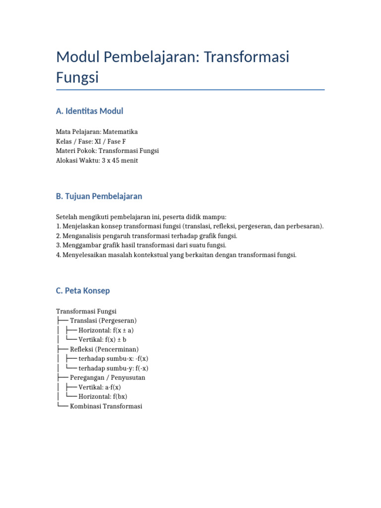 Modul Pembelajaran Transformasi Fungsi | PDF
