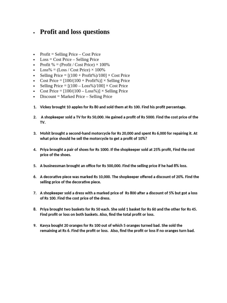 Profit and Loss Questions with Solutions | PDF