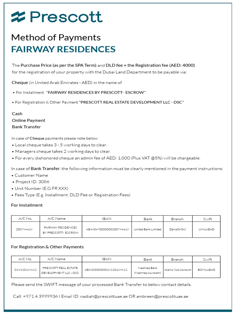 Fairway Residences by Prescott - Method of Payments | PDF