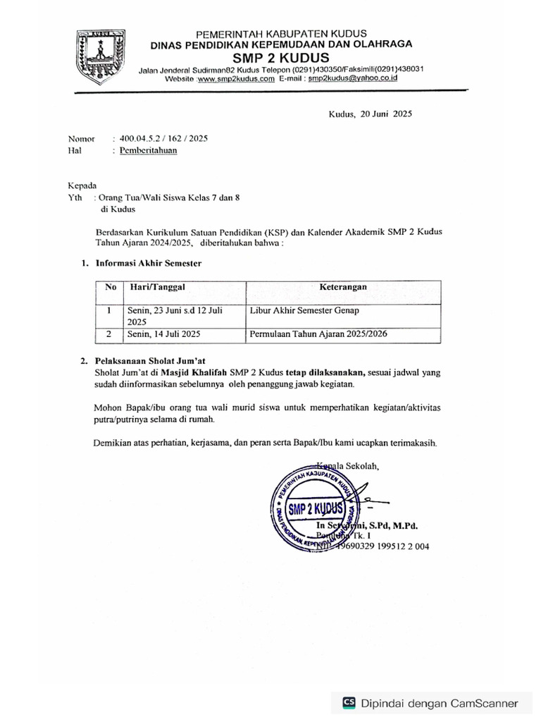 Surat Pemberitahuan Libur | PDF