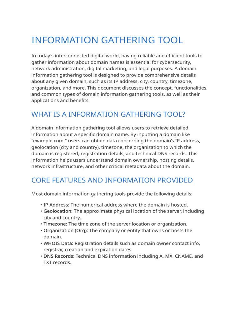 Chapterwise Information Gathering Tools | PDF | Domain Name | Domain ...