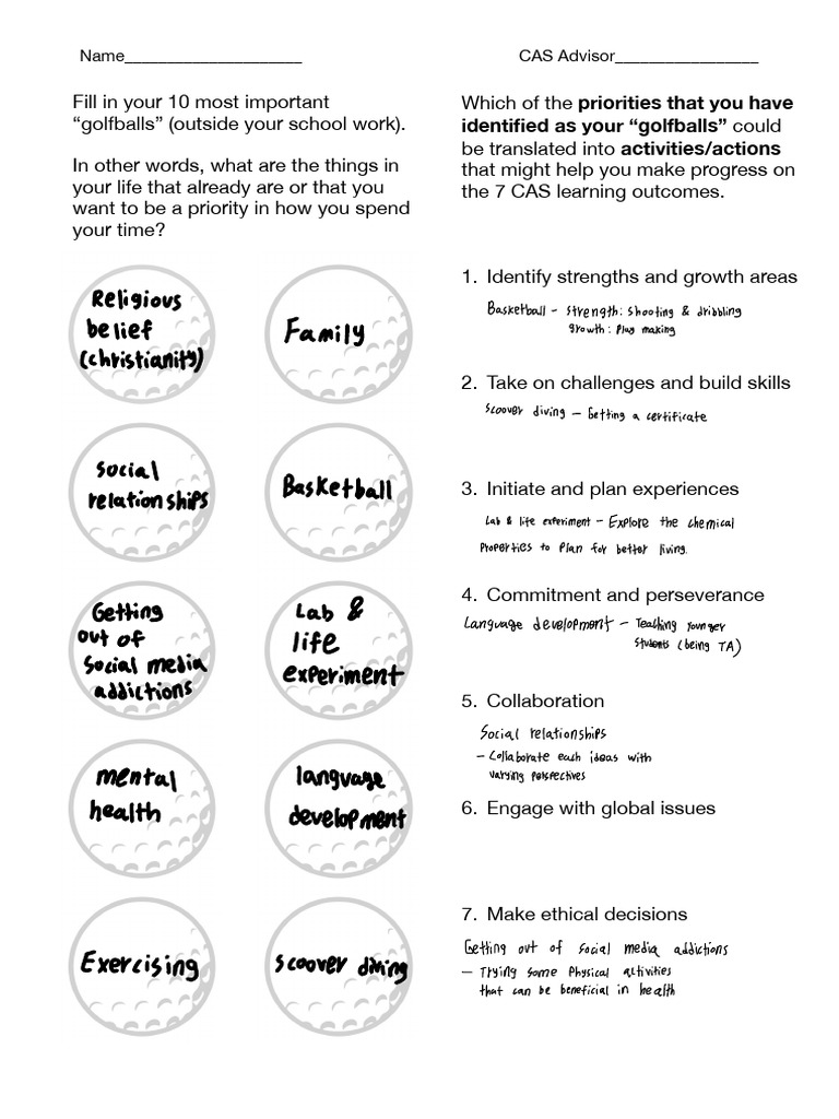 CAS Golfballs Activity Worksheet | PDF
