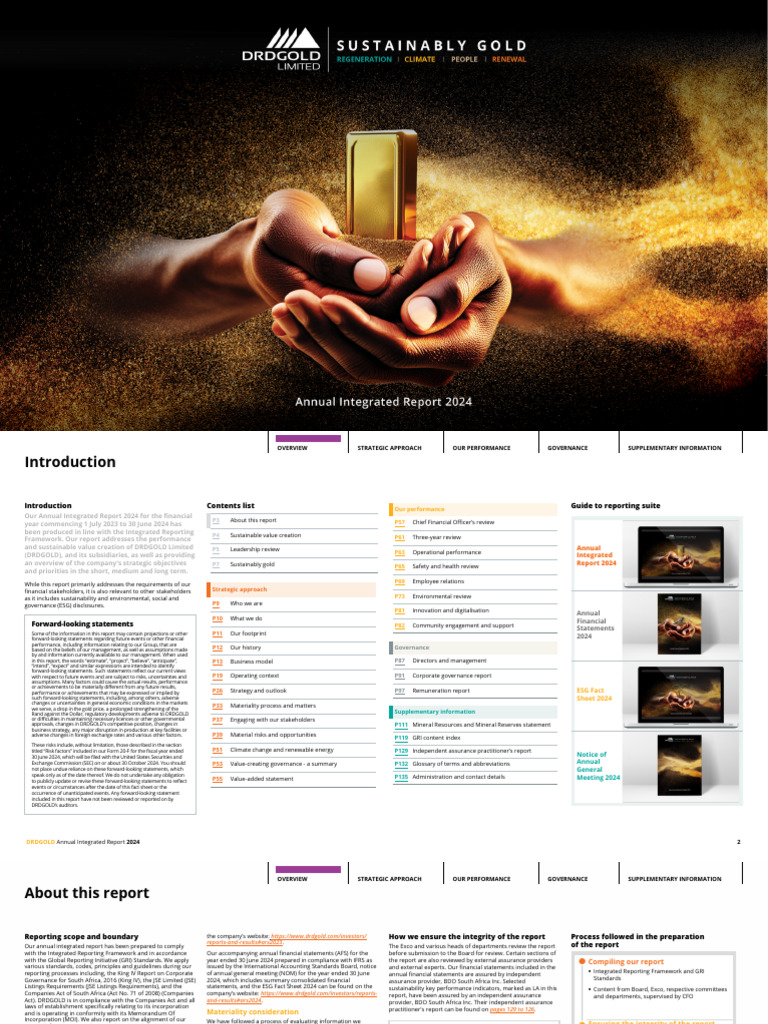 DRDGOLD Annual Integrated Report 2024 | PDF | Dividend | Business