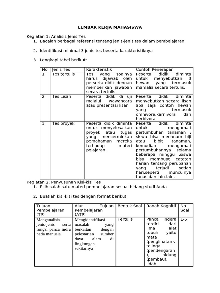 Lembar Kerja Mahasiswa | PDF