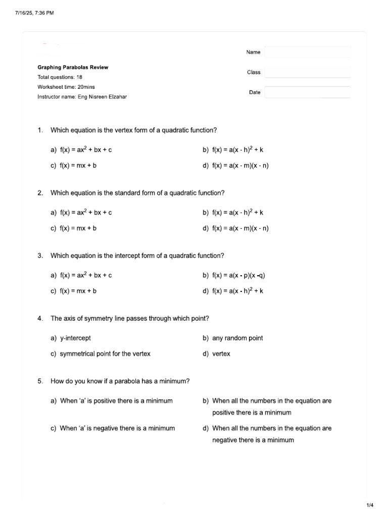 Graphing Parabolas 2 | PDF