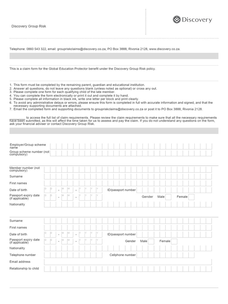 Discovery Group Risk Global Education Protector Claim Form | PDF ...