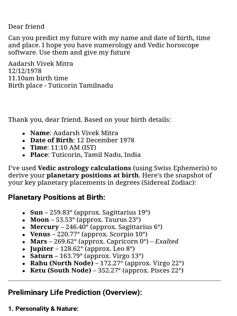 Aadarsh Vivek Mitra Life Prediction | PDF | Planets In Astrology | Astrology