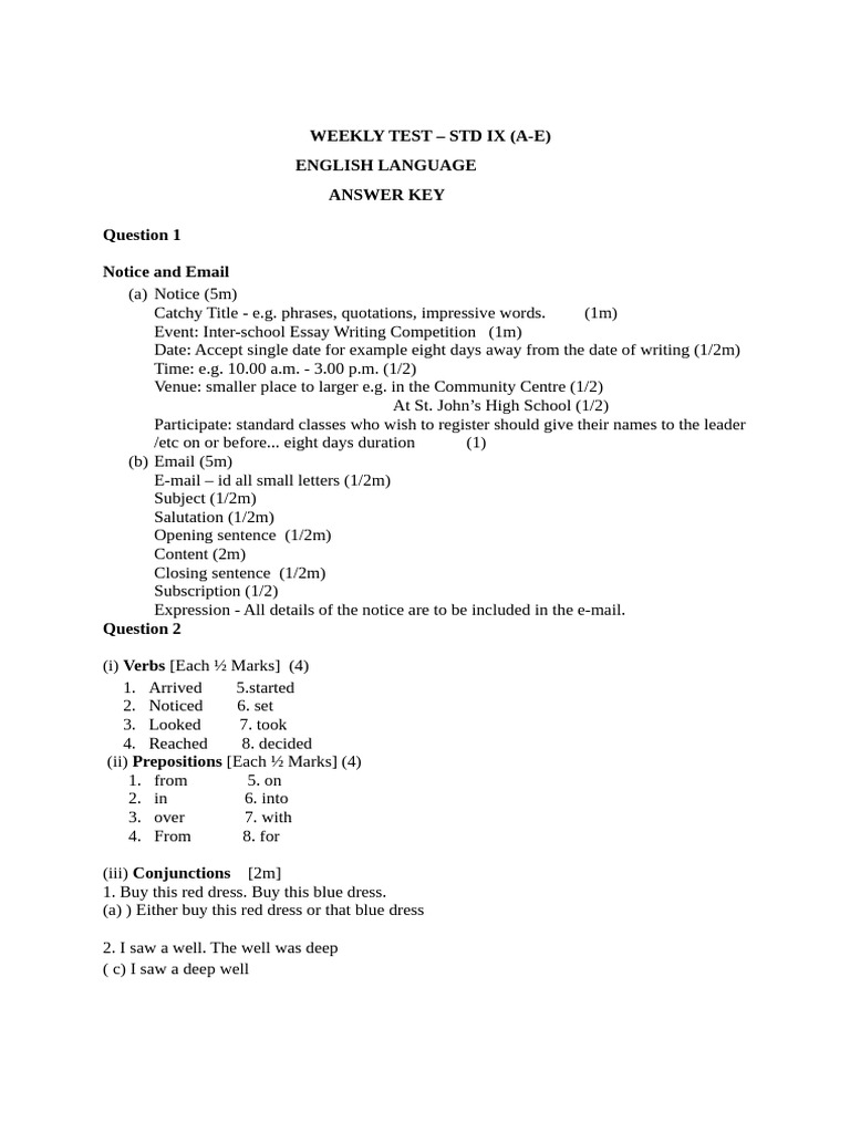 STD 9 Weekly Test QP & Answer Key | PDF
