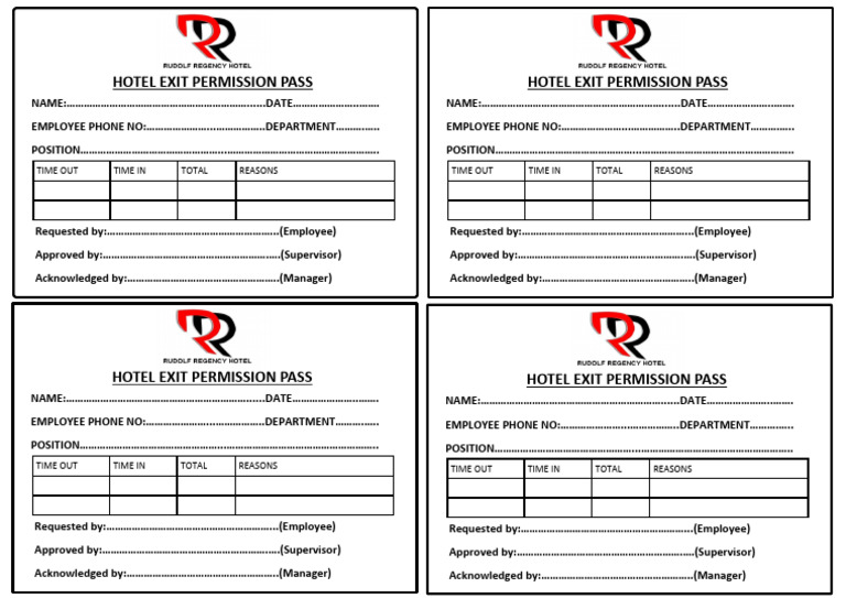 Hotel Exit Permission Pass Template | PDF