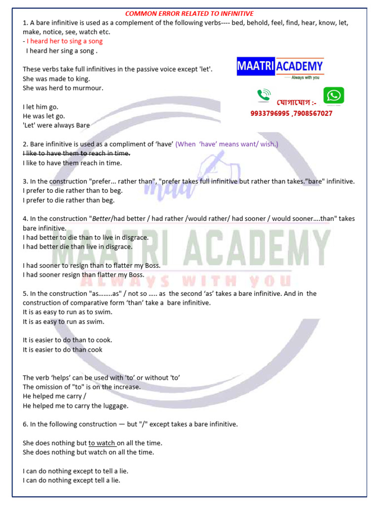 Common Error Related To Infinitive | PDF | Verb | Adjective
