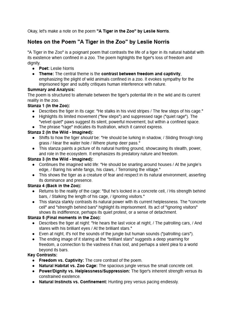 Now Tiger in The Zoo Poem | PDF | Tiger | Zoo