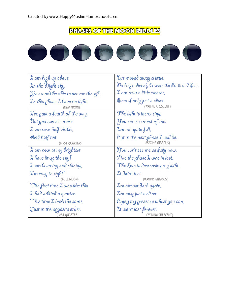 Phases of The Moon Riddles | PDF