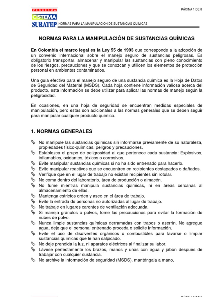 Manejo de Sustancias Quimicas | PDF | Primeros auxilios | Agua