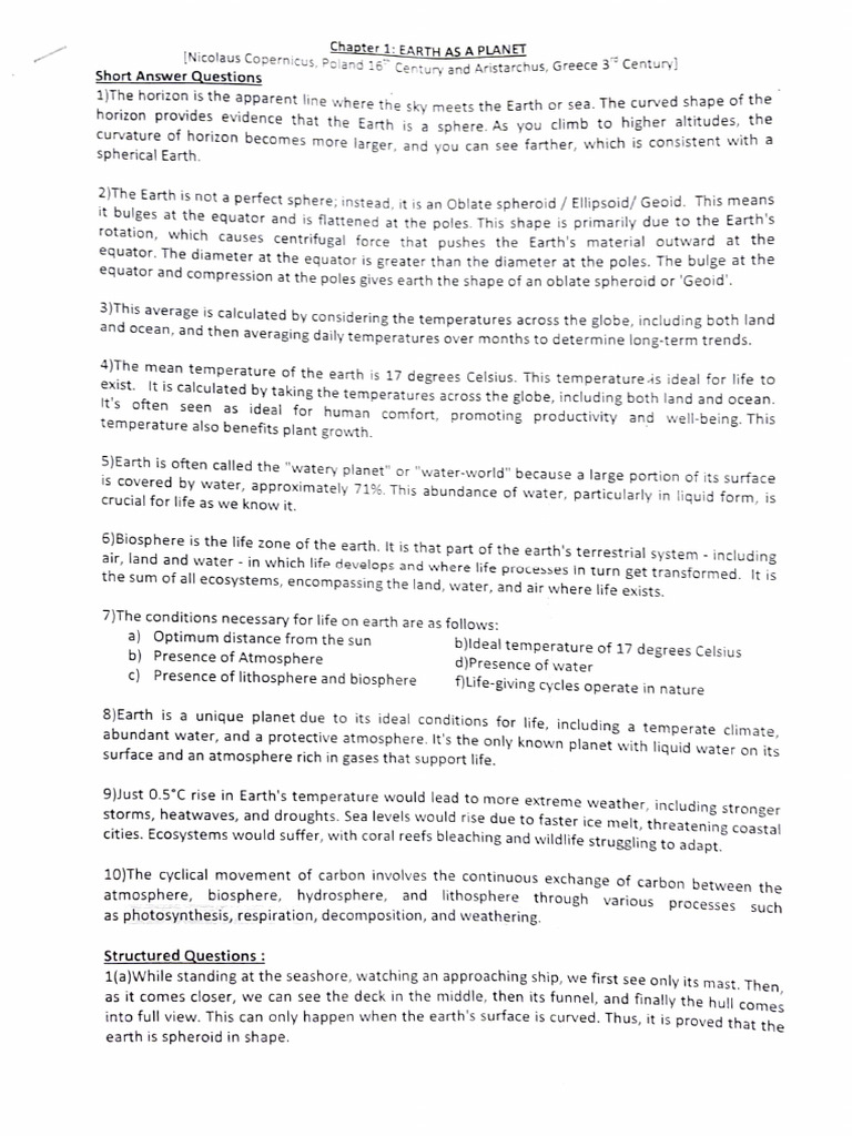 Geography Earth As A Planet 9th Icse Answers | PDF | Earth | Atmosphere