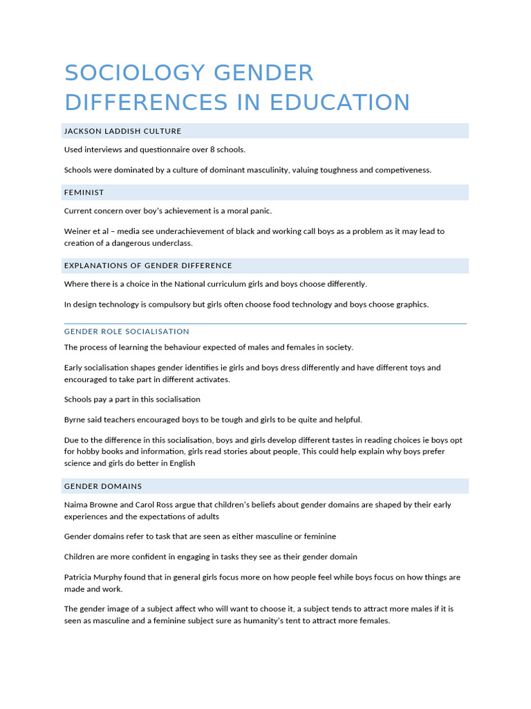 Sociology Gender Differences in Education 14-04 | PDF
