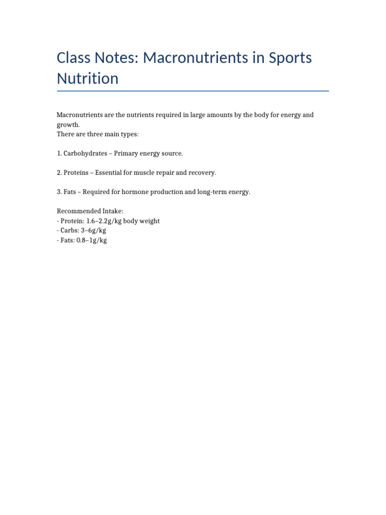 Class Notes Macronutrients | PDF