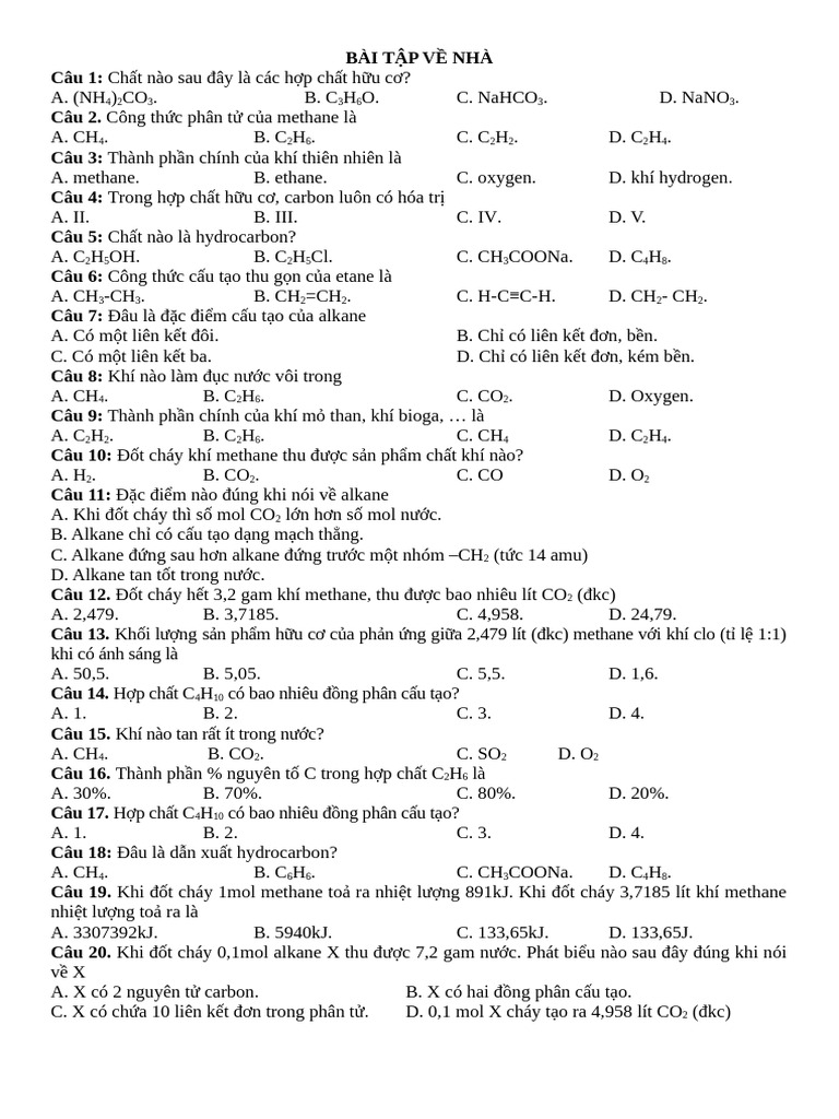 Bai Tap Trac Nghiem Alkane | PDF