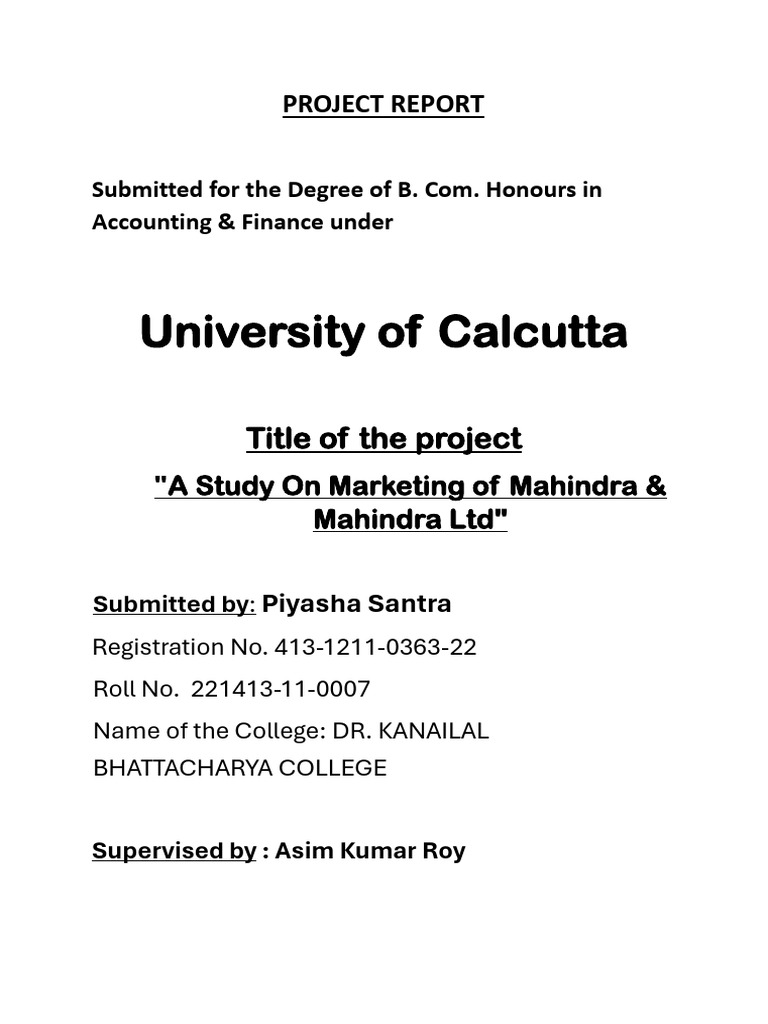 University of Calcutta: Title of The Project | PDF | Business