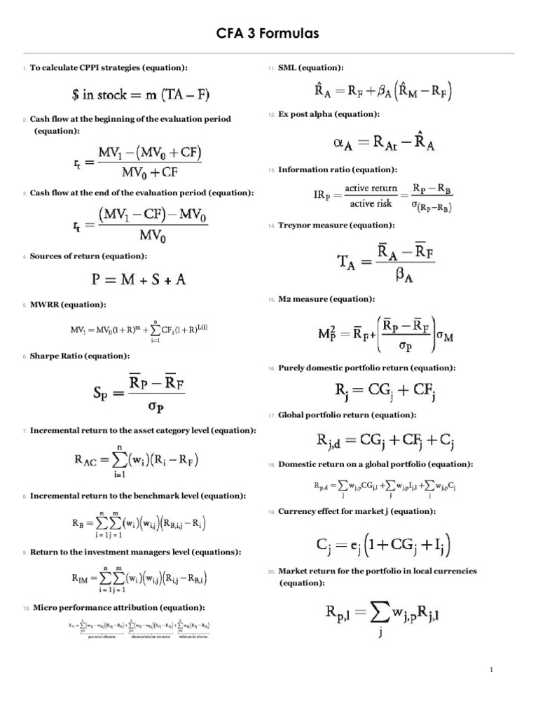 CFA 3 Formulas | PDF | Bond Duration | Beta (Finance)