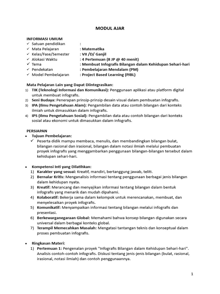 Modul Ajar PJBL Matematika SMP | PDF