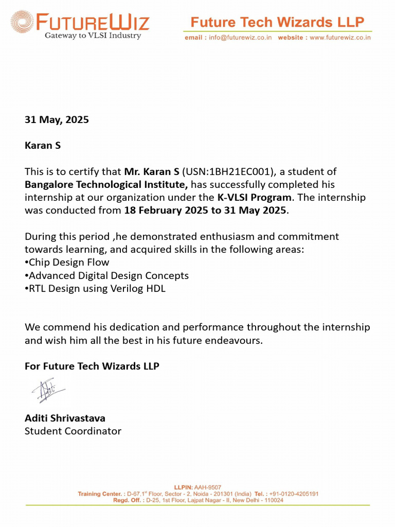 Internship Letter Karan | PDF