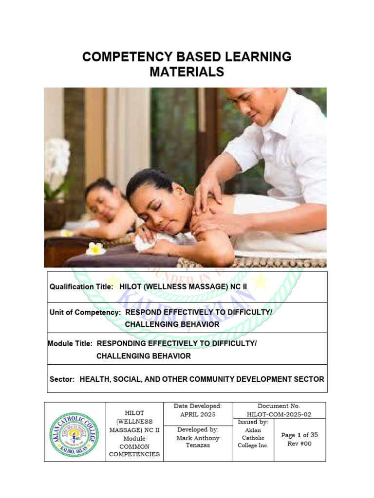 Hilot Wellness Massage NC II Module | PDF | Aggression | Atoms