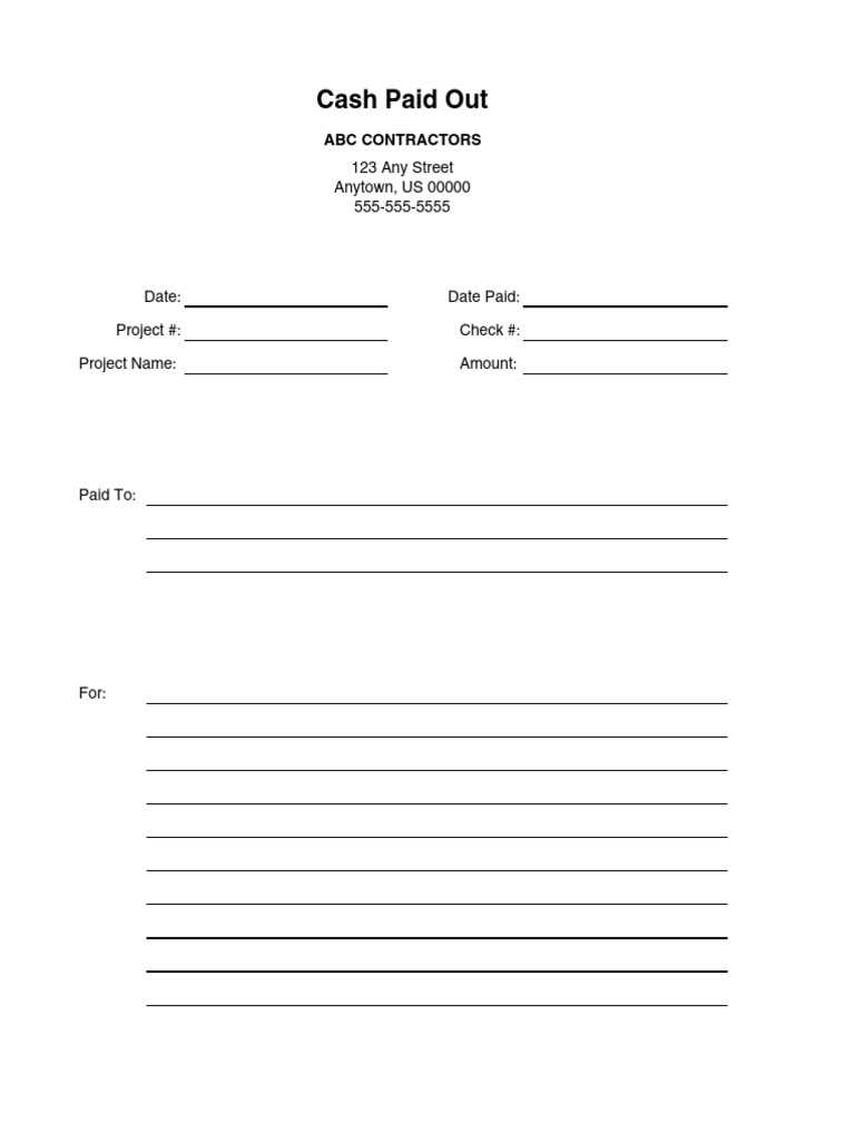 Cash Paid Out Document Template | PDF