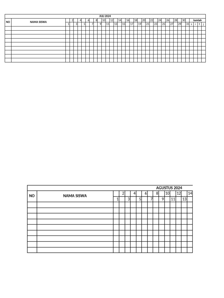Absensi Kelas 4 | PDF
