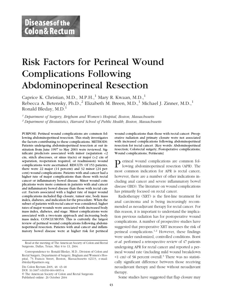 Risk Factors For Perineal Wound Complications.7 | PDF | Colorectal ...