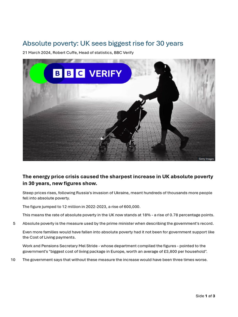 UK Absolute Poverty Hits 30-Year High | PDF | Cost Of Living | Poverty