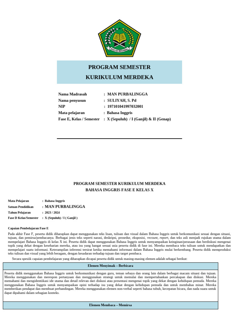 PROMES Kurikulum Merdeka Sem 1 Dan 2 | PDF