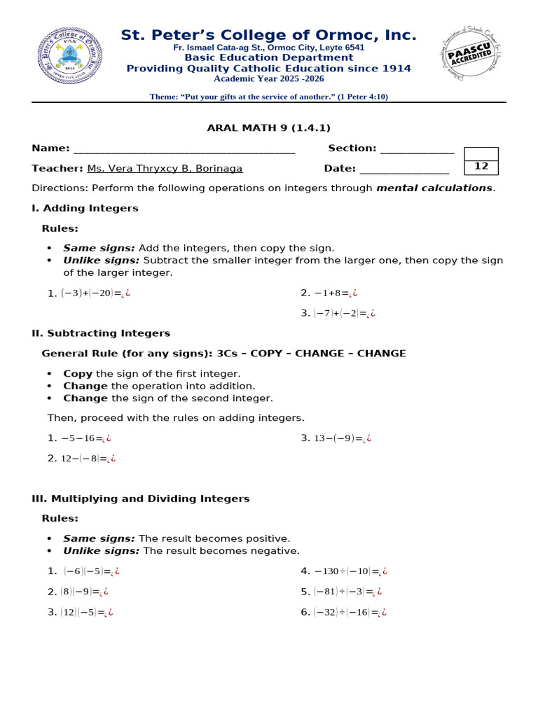 Aral Math Activity Sheets for Grade 9 | PDF | Number Theory ...