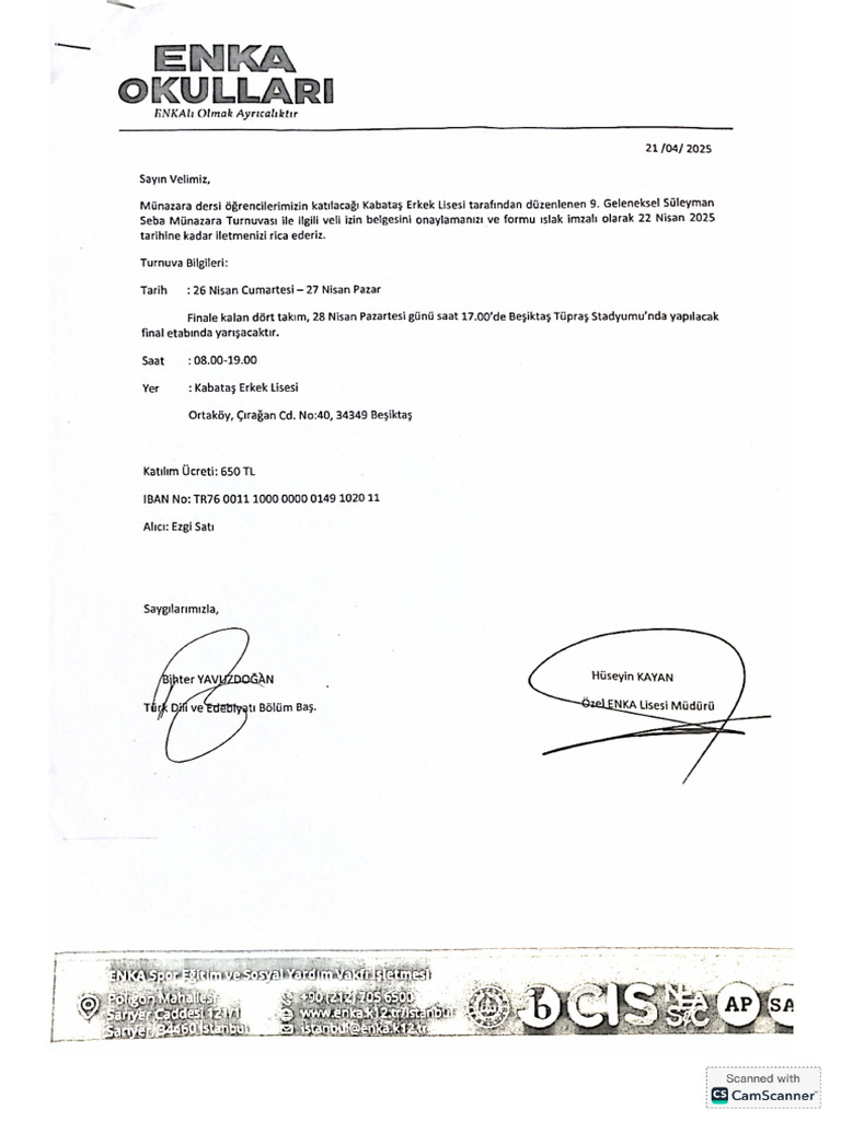 Kabataş Erkek Lisesi Münazara İzin Belgesi Damla Ahu Oruç | PDF