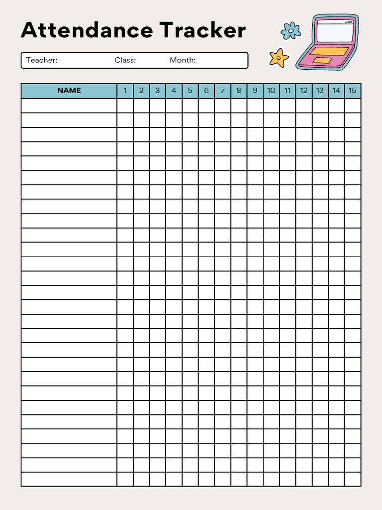 Attendance Tracker in Pastel Color and Monochromatic Simple Style | PDF