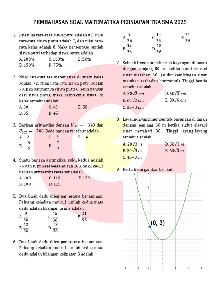 Pembahasan Soal Matematika Persiapan Tka Sma 2025 (Cempaka - 17 Juni 2025) | PDF
