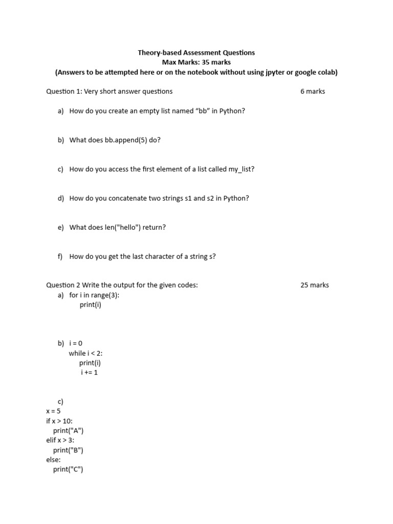 Python Theory Assessment Questions | PDF