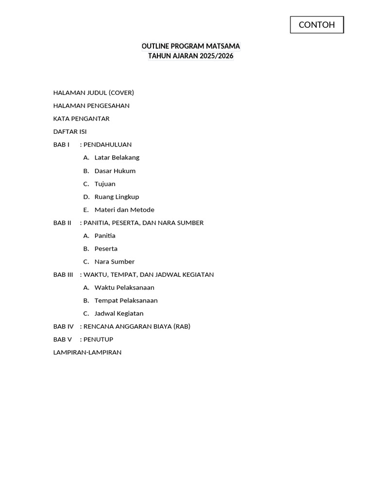 Contoh Outline Program Matsama 2025-2026 | PDF