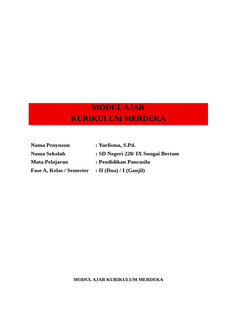 Modul Ajar PP Kelas 2 Sementer Ganjil | PDF