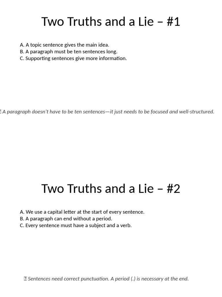 Two Truths and A Lie ESL B1 Complete | PDF | Truth | Paragraph