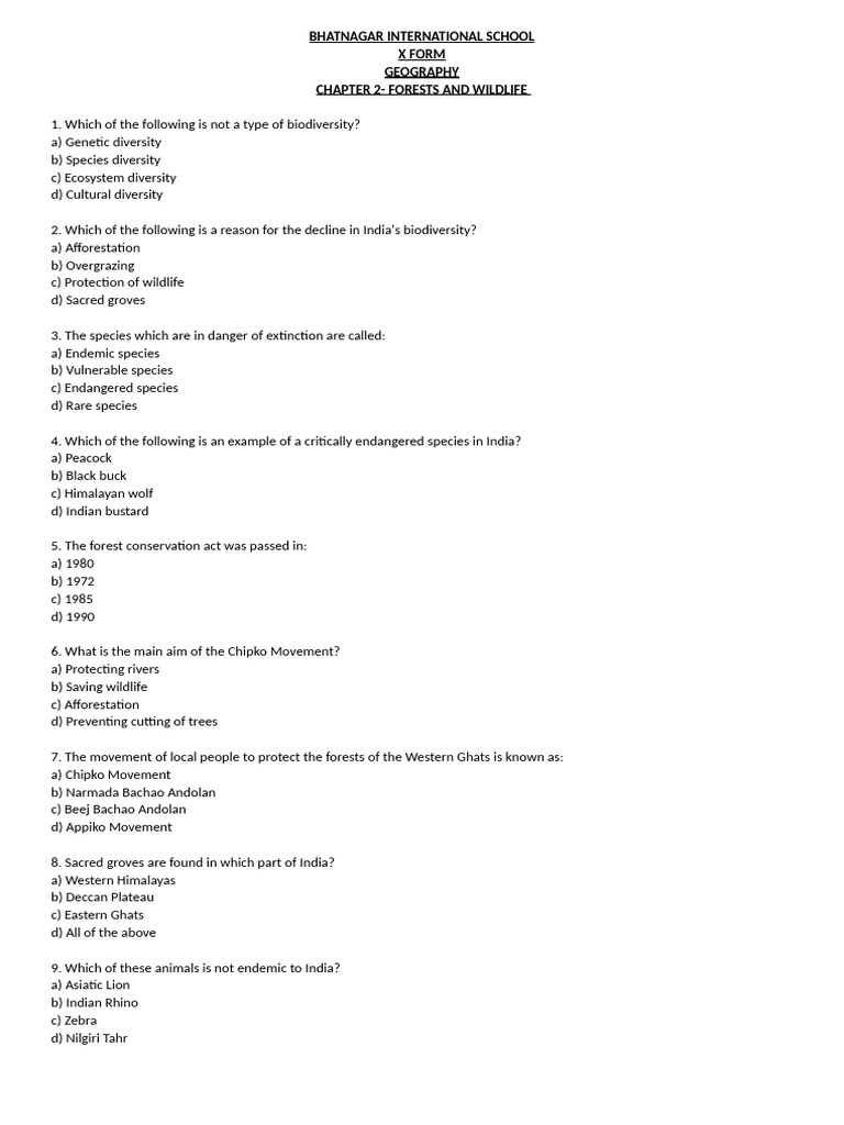X Form Geog CH 2 Forest & Wildlife | PDF