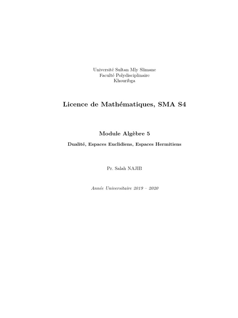 Alg5 Cours | PDF | Espace euclidien | Orthogonalité